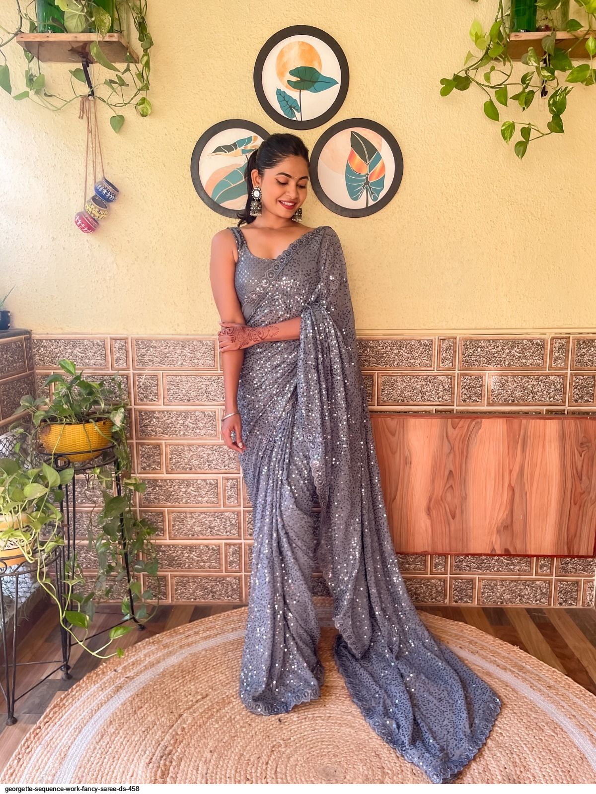 GEORGETTE SEQUENCE WORK FANCY SAREE DS-458