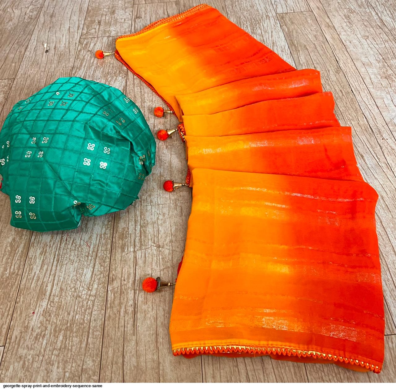 Georgette Spray Print And Embroidery Sequence saree