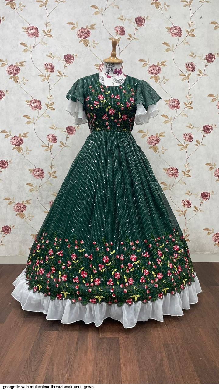 georgette with multicolour thread work ADUIT GOWN