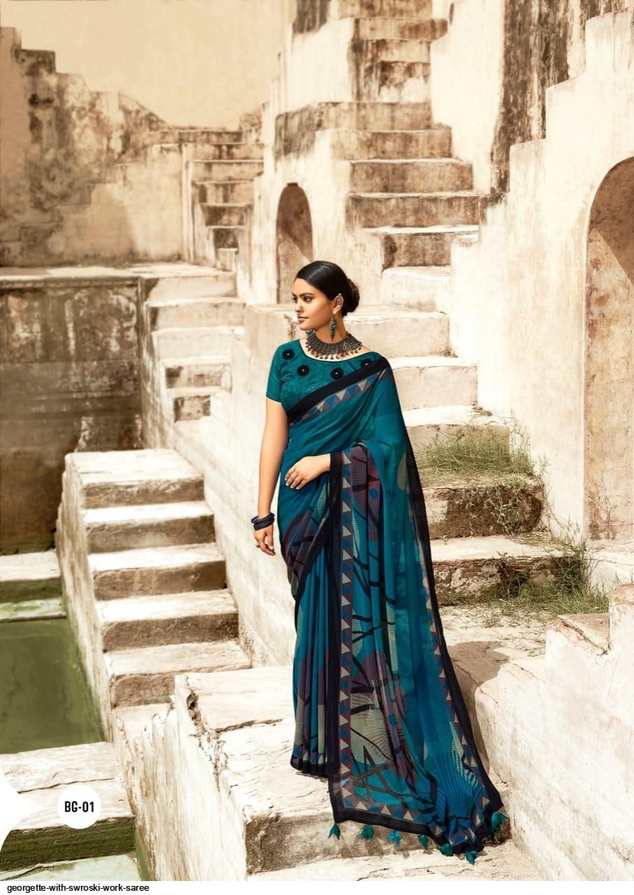 Georgette With Swroski Work saree