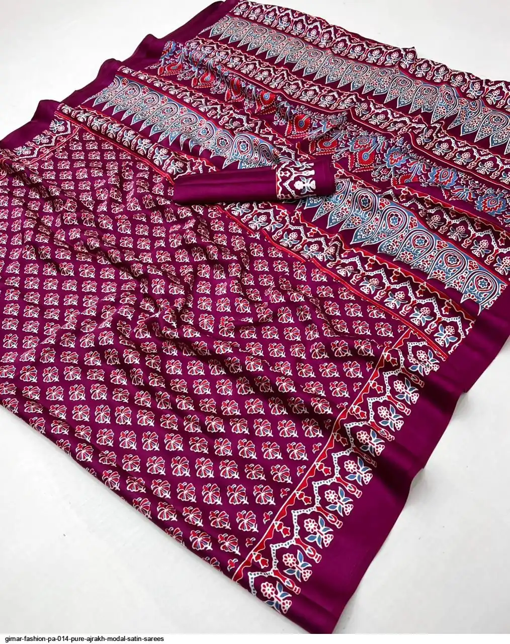 GIRNAR FASHION Pure Ajrakh Modal Satin Sarees