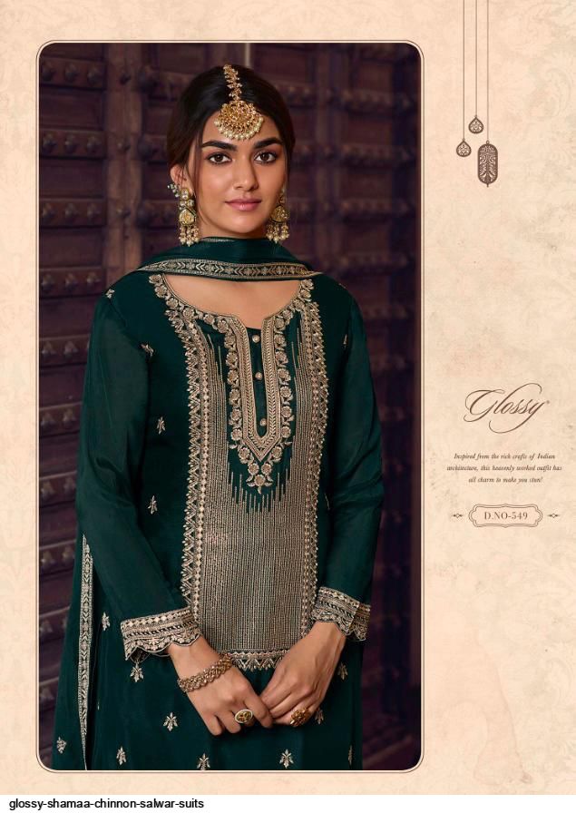GLOSSY SHAMAA CHINNON SALWAR SUITS