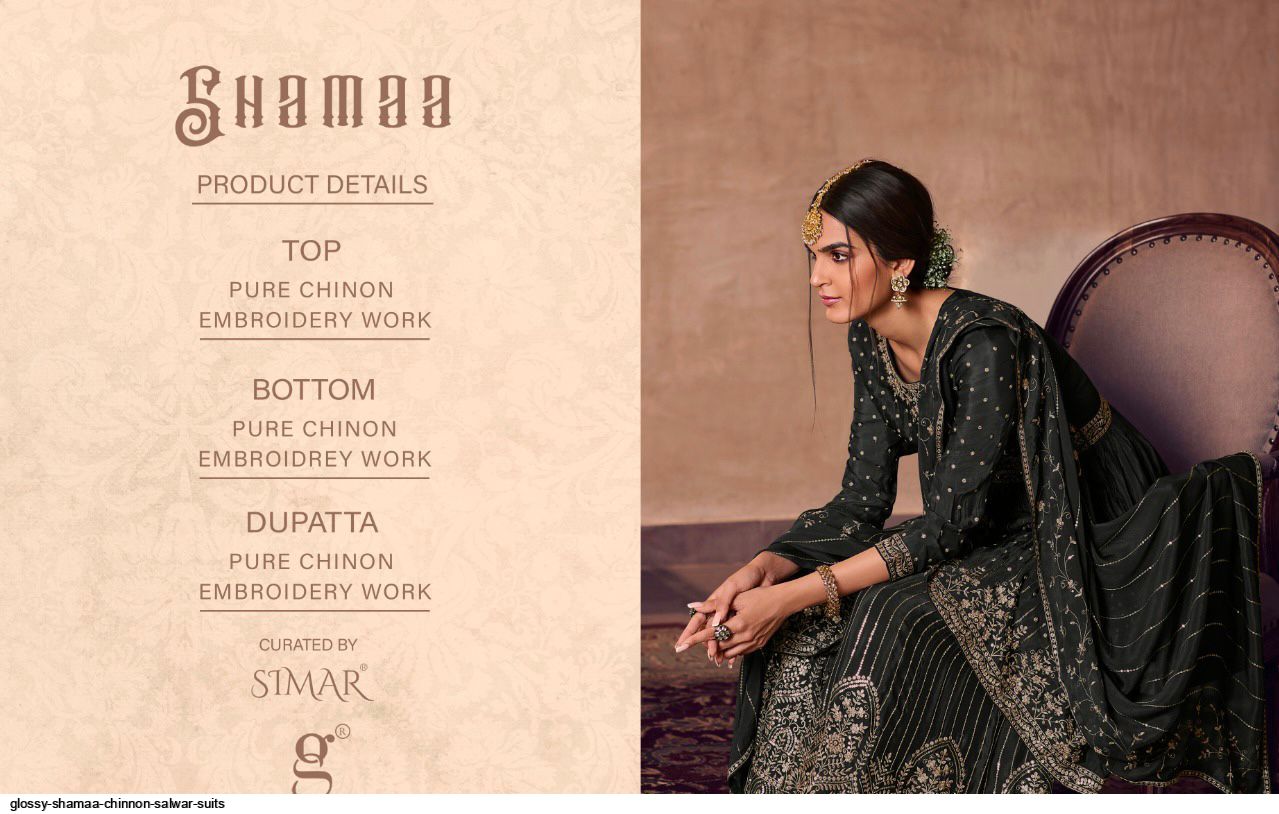GLOSSY SHAMAA CHINNON SALWAR SUITS