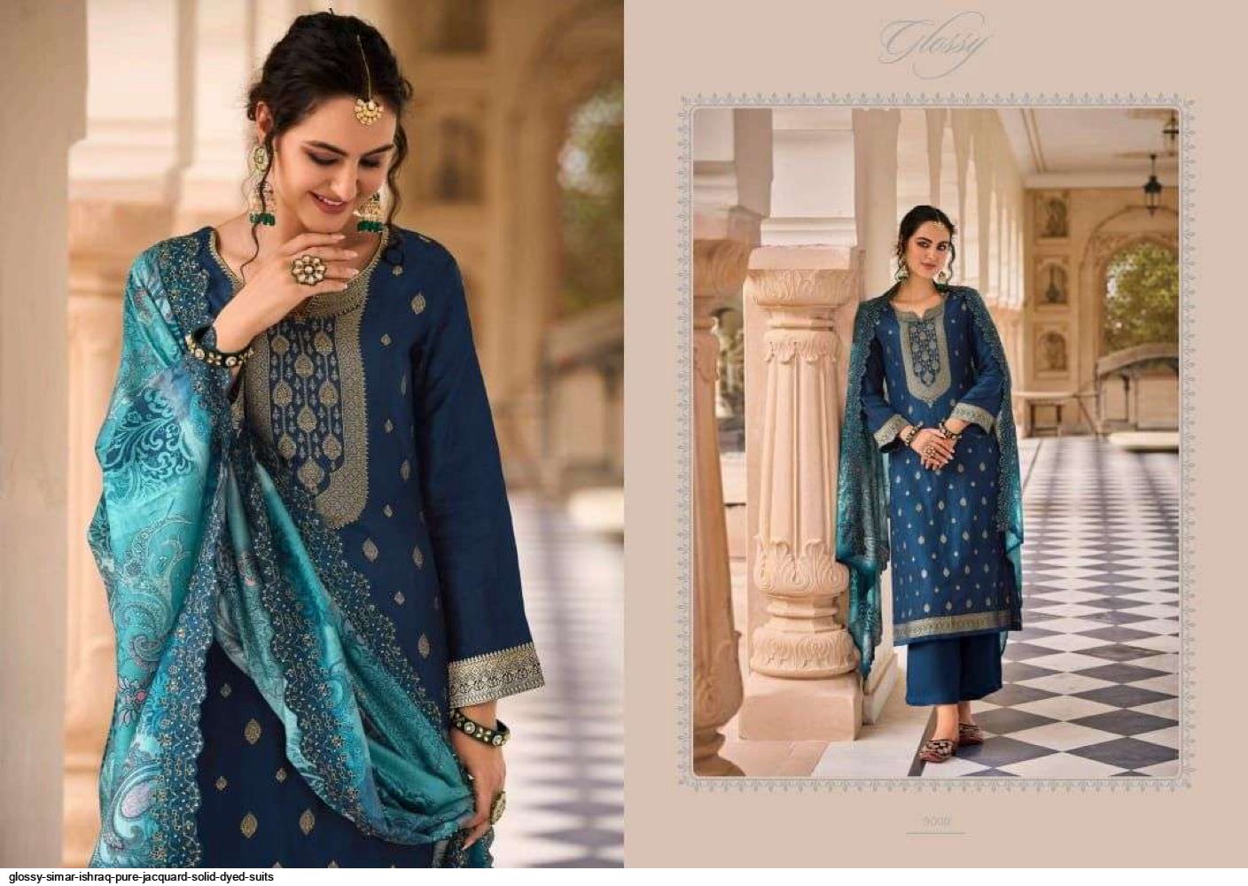 Glossy Simar Ishraq Pure Jacquard Solid Dyed Suits