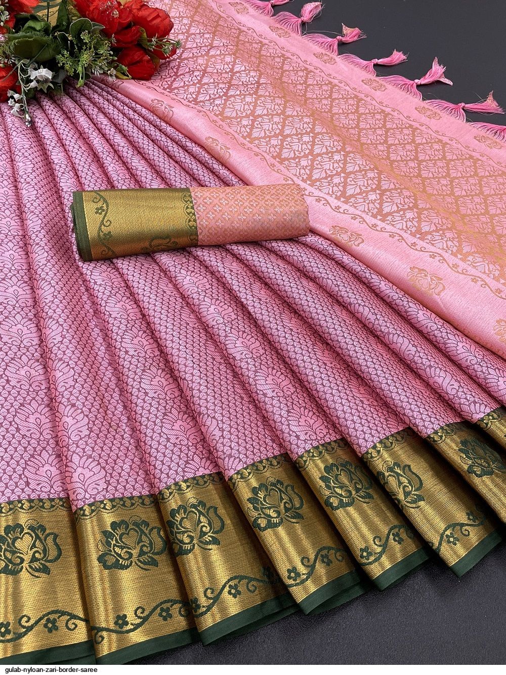 GULAB NYLOAN ZARI BORDER SAREE