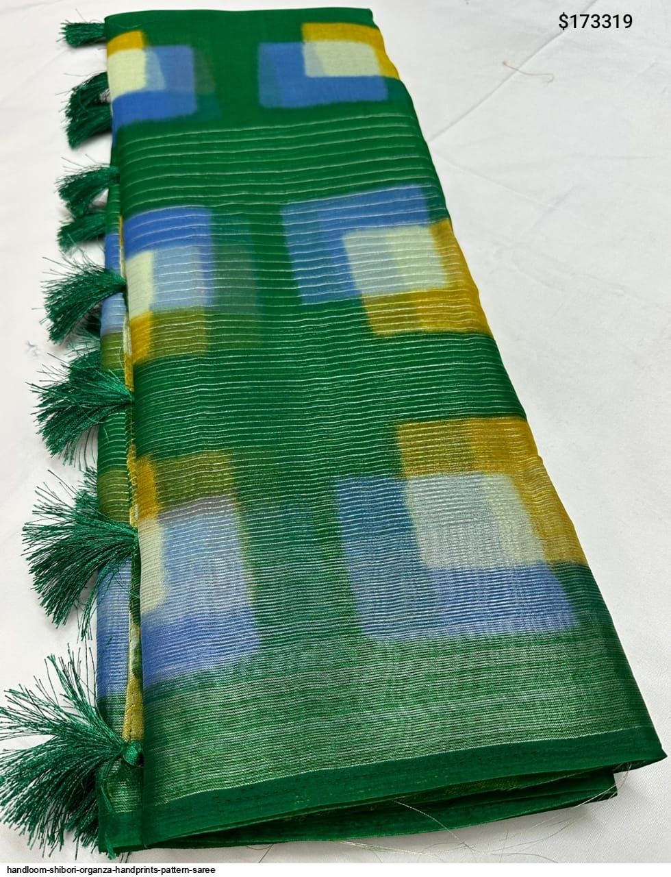 Handloom Shibori Organza Handprints Pattern saree