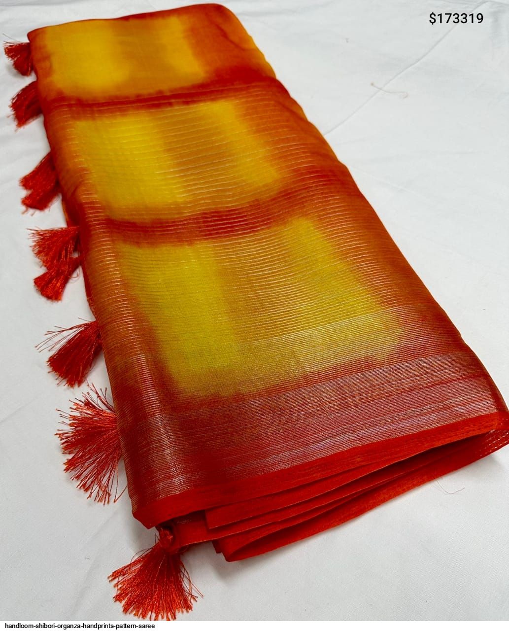Handloom Shibori Organza Handprints Pattern saree