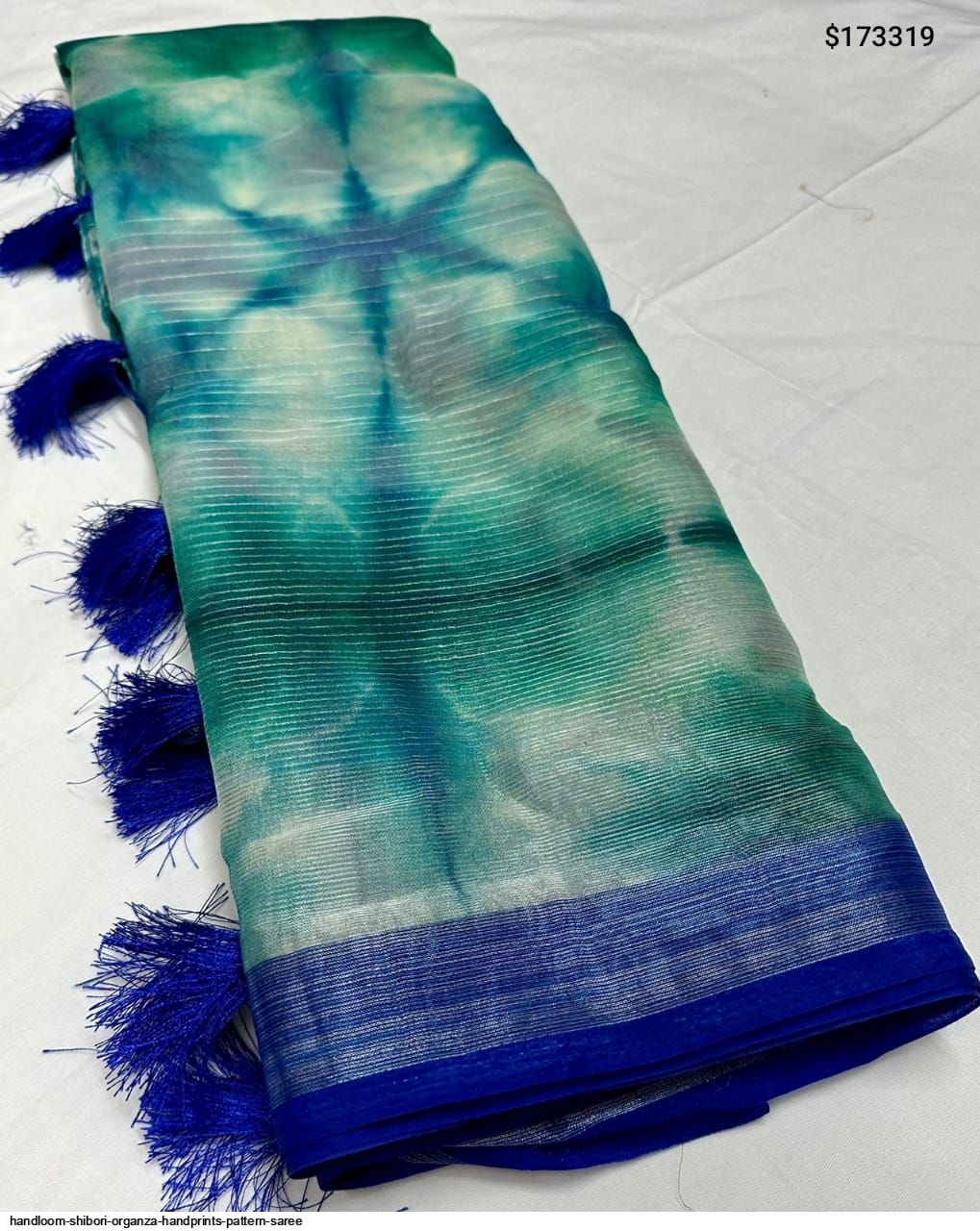 Handloom Shibori Organza Handprints Pattern saree