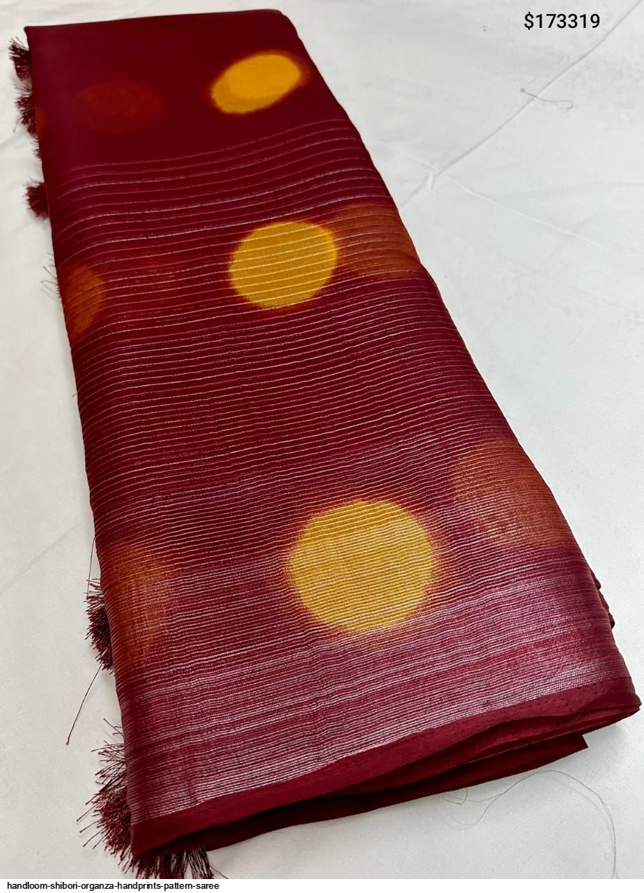 Handloom Shibori Organza Handprints Pattern saree