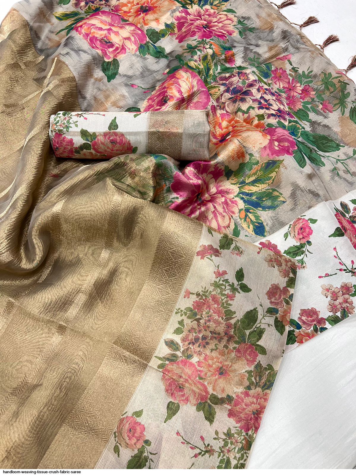 Handloom Weaving Tissue Crush Fabric saree