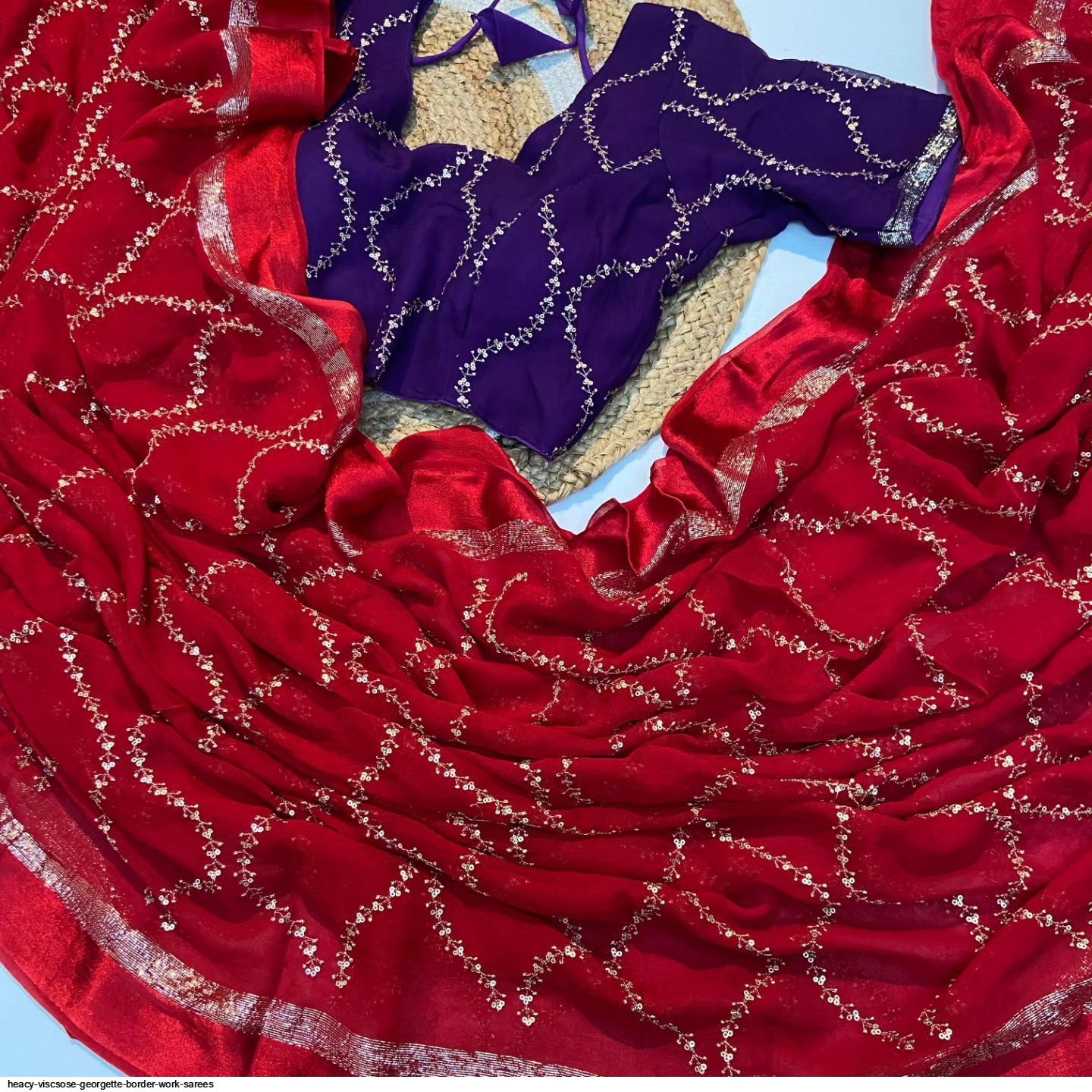 Heacy Viscsose Georgette border work sarees