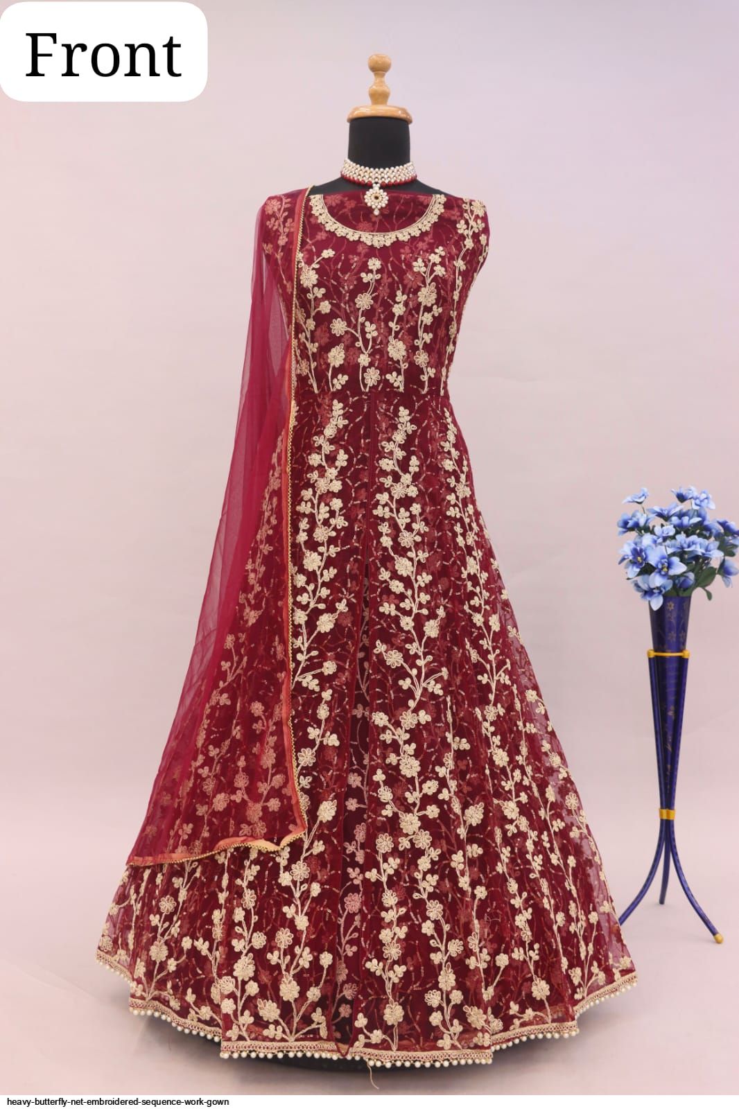 HEAVY BUTTERFLY NET EMBROIDERED SEQUENCE WORK GOWN