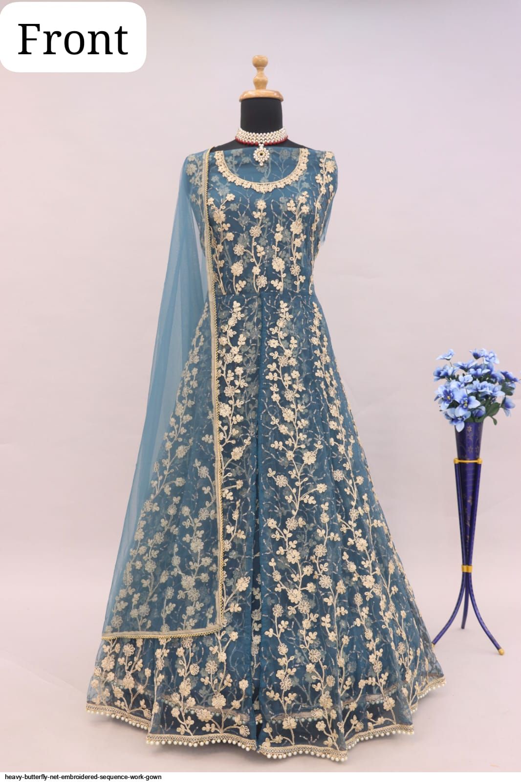 HEAVY BUTTERFLY NET EMBROIDERED SEQUENCE WORK GOWN