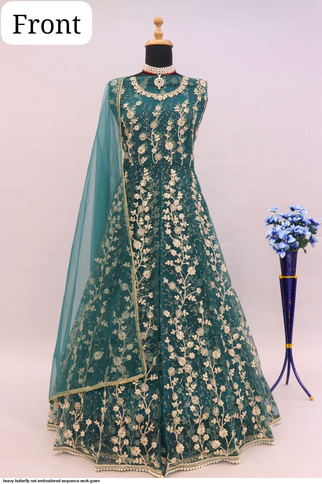 HEAVY BUTTERFLY NET EMBROIDERED SEQUENCE WORK GOWN