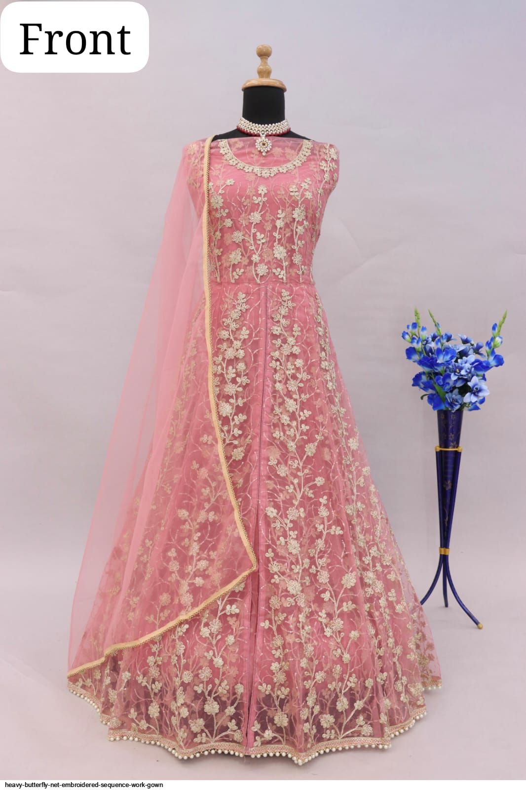 HEAVY BUTTERFLY NET EMBROIDERED SEQUENCE WORK GOWN