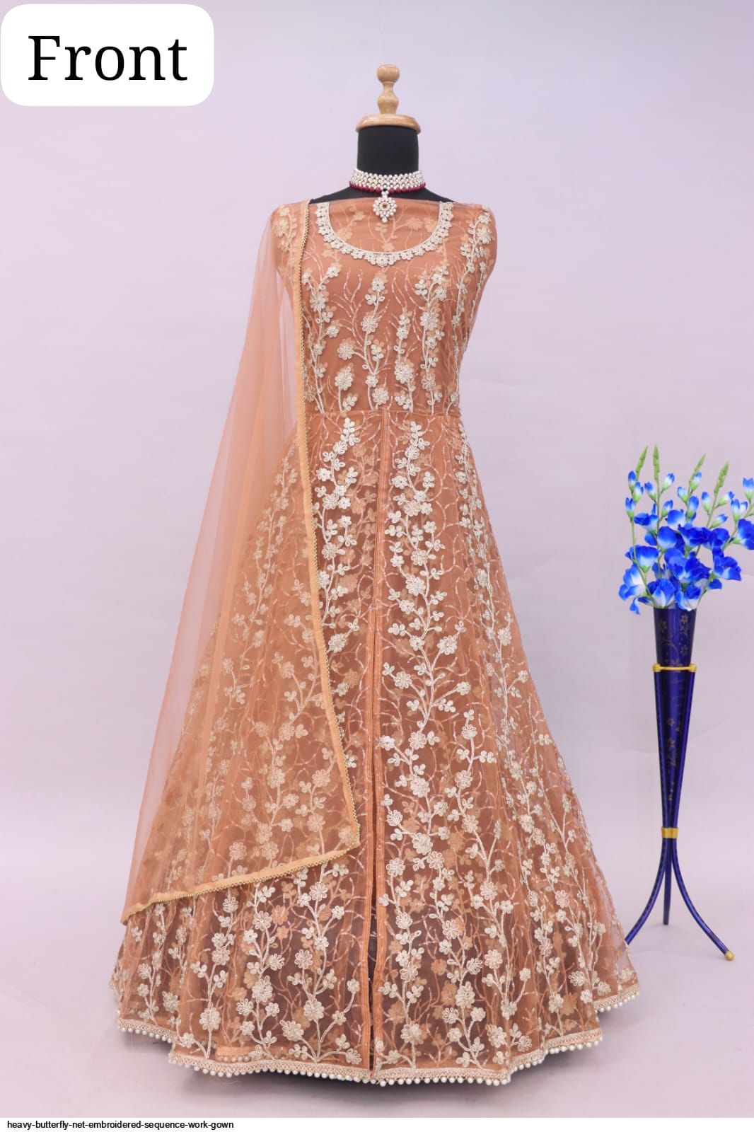 HEAVY BUTTERFLY NET EMBROIDERED SEQUENCE WORK GOWN