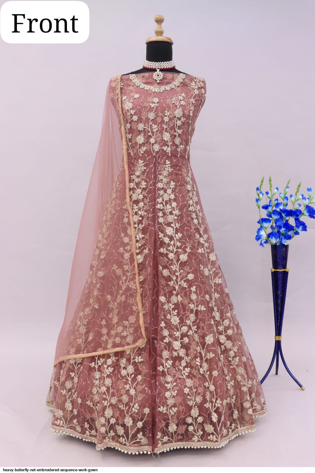 HEAVY BUTTERFLY NET EMBROIDERED SEQUENCE WORK GOWN