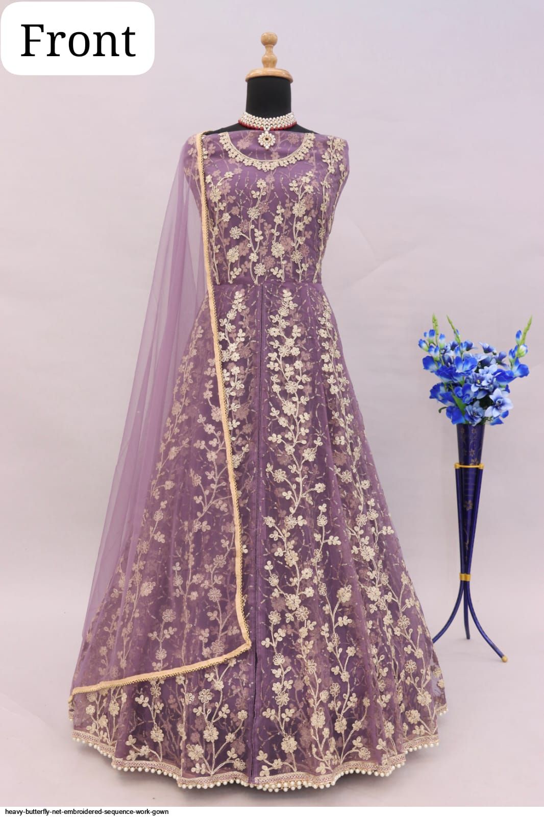 HEAVY BUTTERFLY NET EMBROIDERED SEQUENCE WORK GOWN