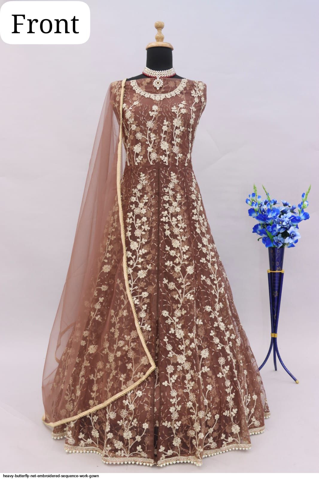 HEAVY BUTTERFLY NET EMBROIDERED SEQUENCE WORK GOWN