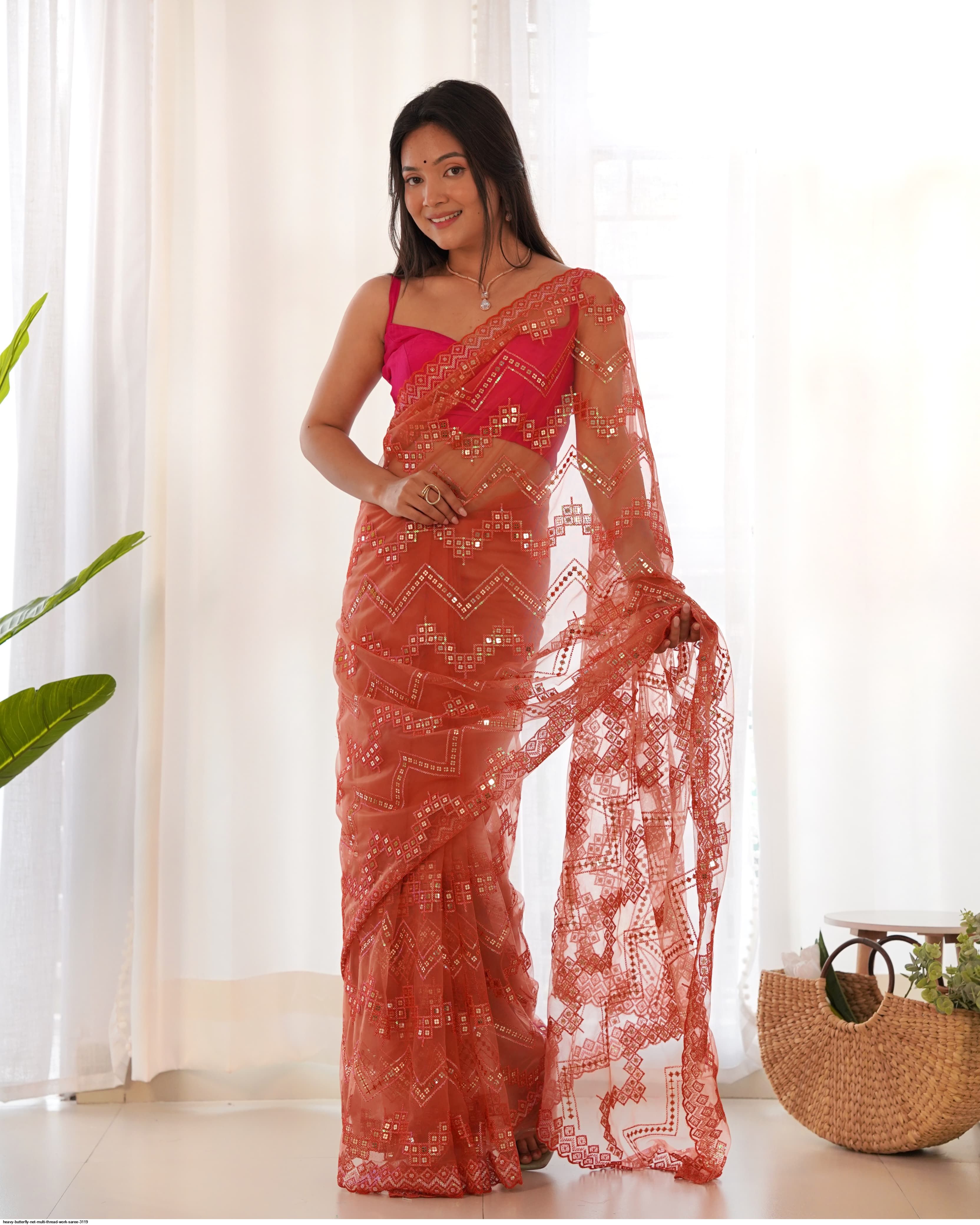HEAVY BUTTERFLY NET MULTI THREAD WORK SAREE 3119