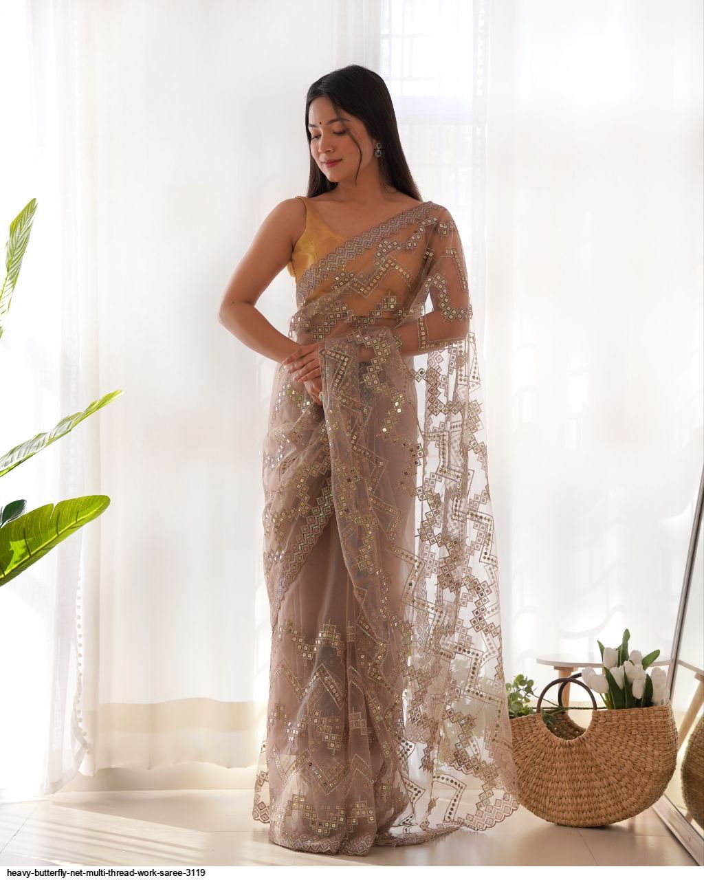 HEAVY BUTTERFLY NET MULTI THREAD WORK SAREE 3119