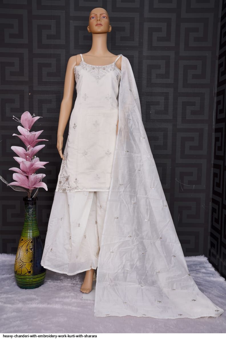 Heavy Chanderi with Embroidery work kurti with sharara