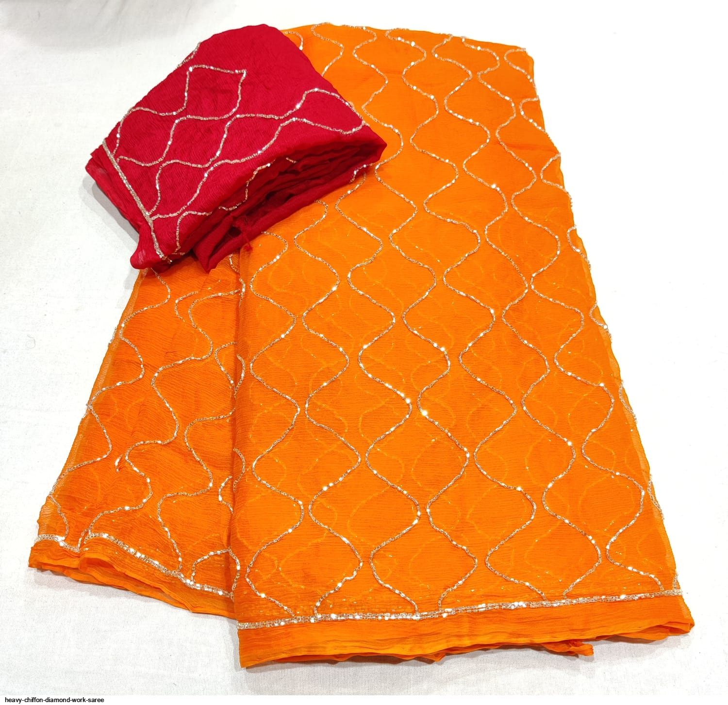 HEAVY CHIFFON DIAMOND WORK SAREE