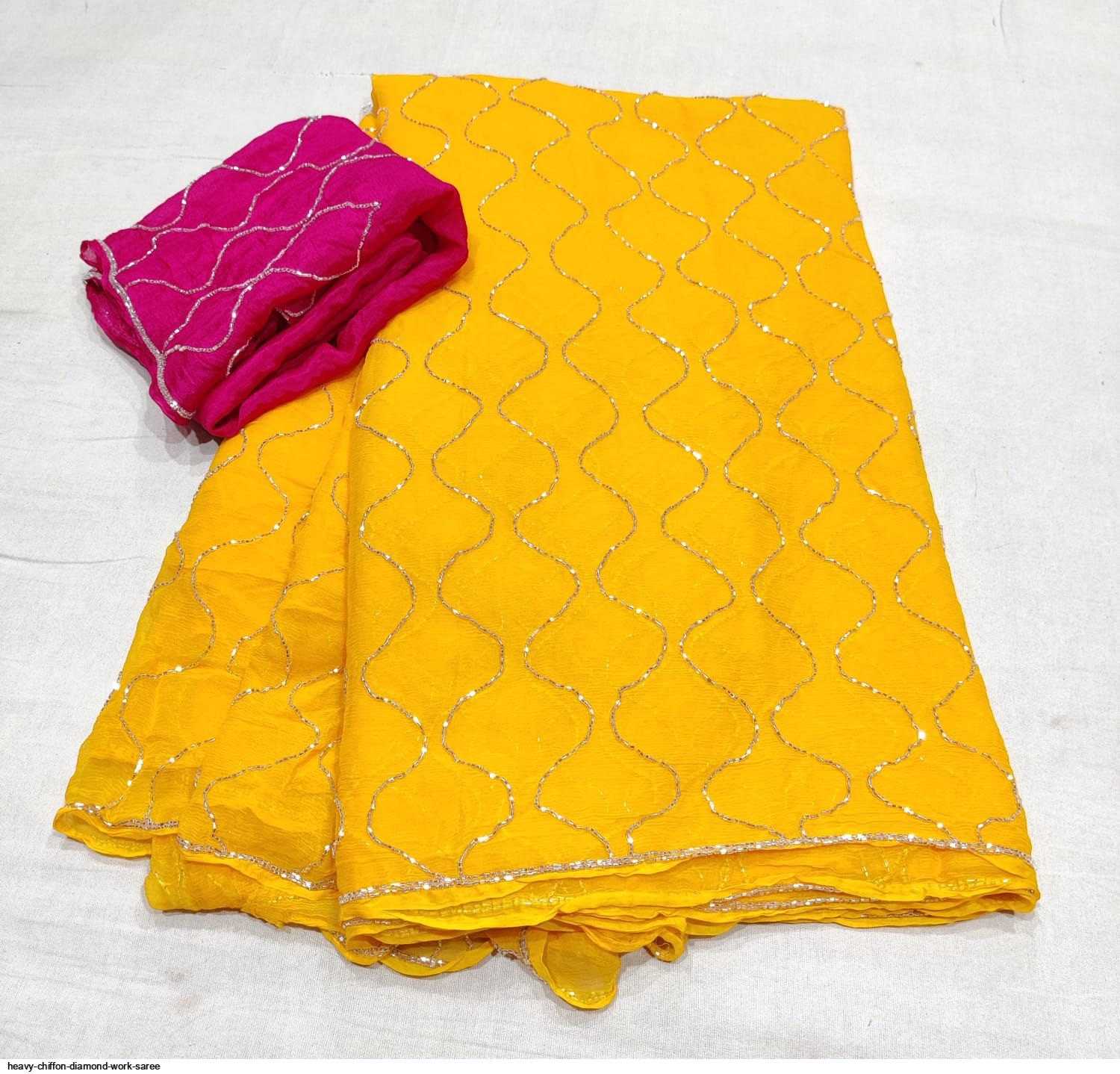 HEAVY CHIFFON DIAMOND WORK SAREE