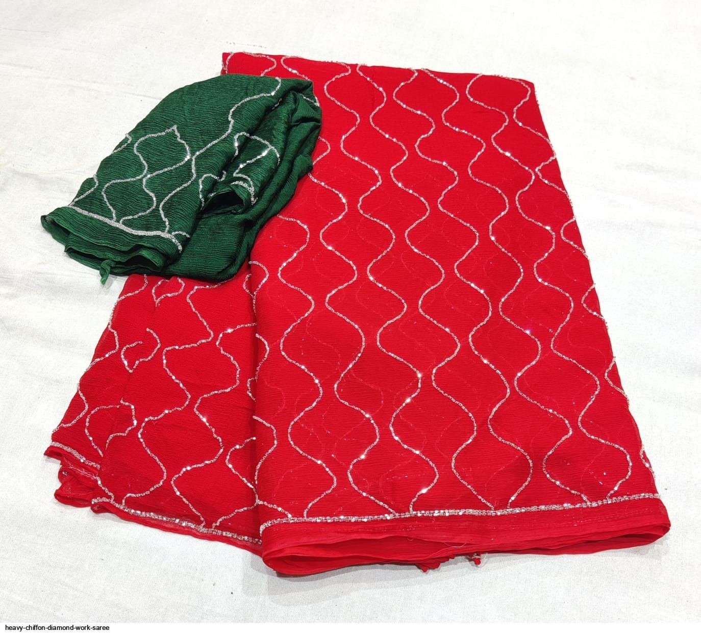 HEAVY CHIFFON DIAMOND WORK SAREE