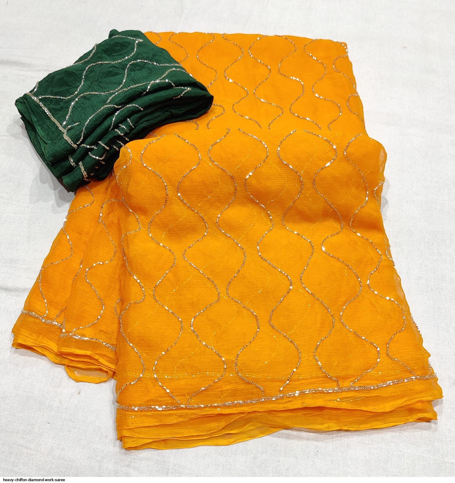 HEAVY CHIFFON DIAMOND WORK SAREE