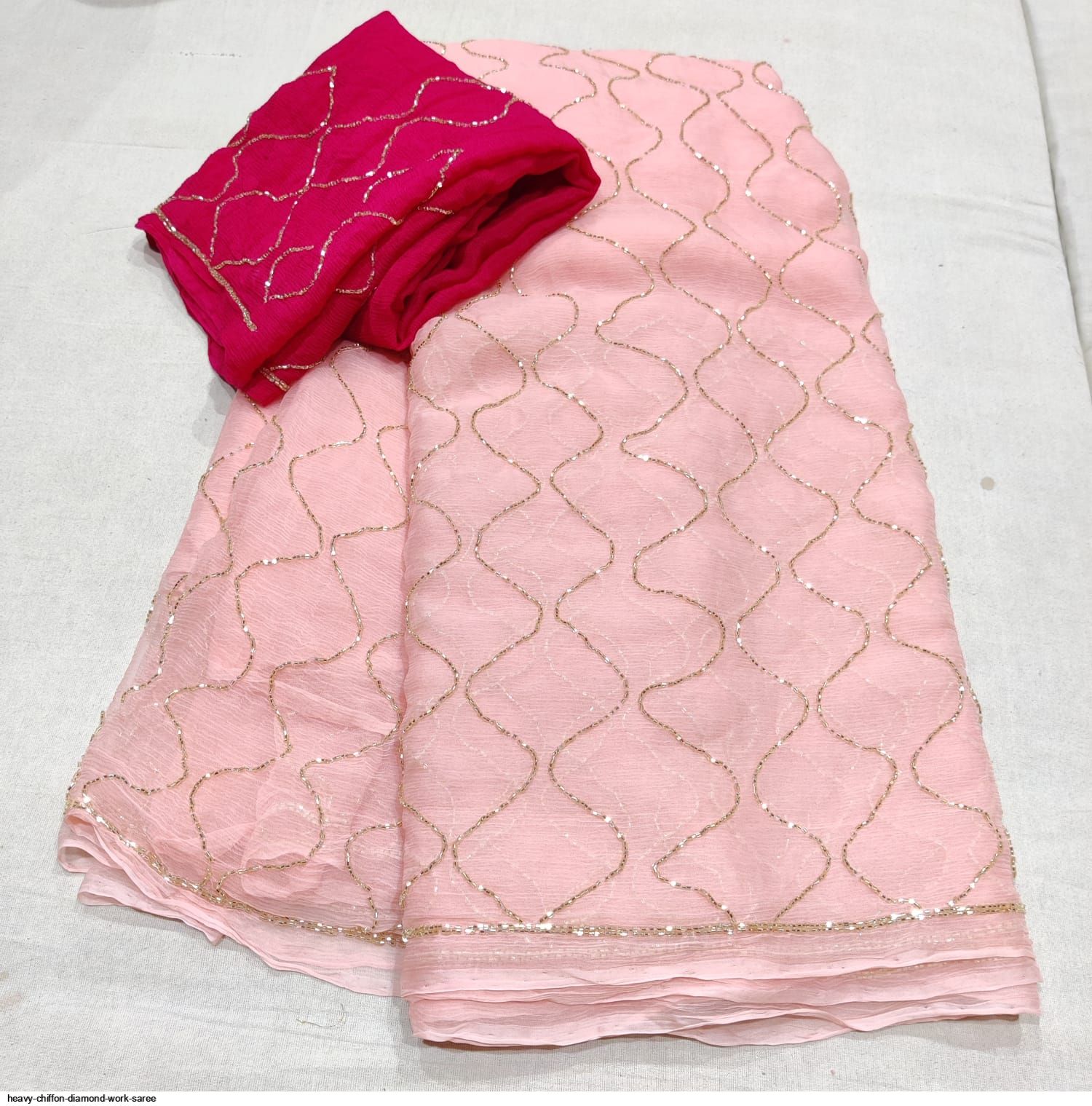 HEAVY CHIFFON DIAMOND WORK SAREE