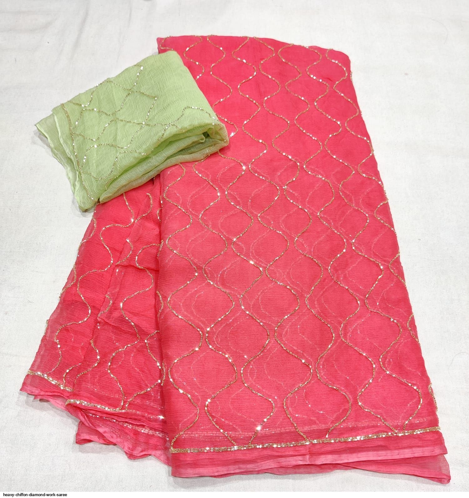 HEAVY CHIFFON DIAMOND WORK SAREE