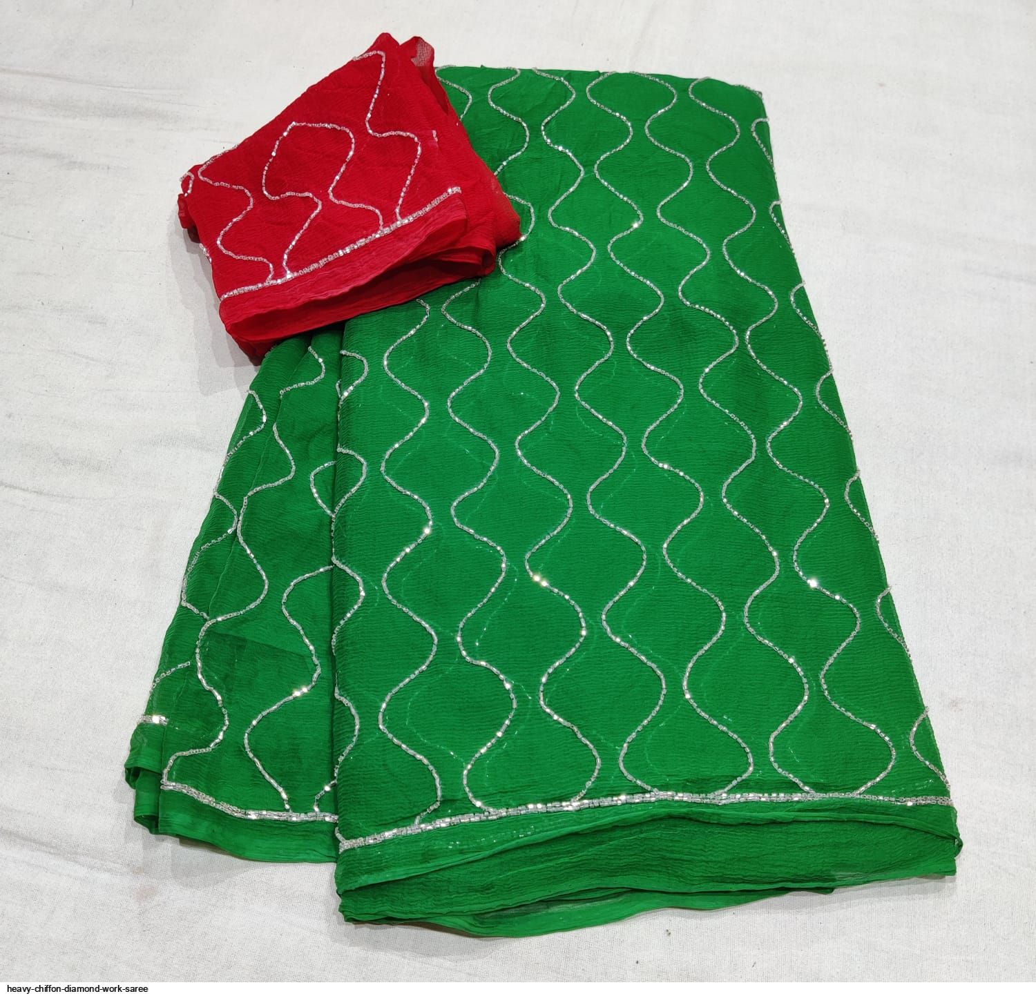 HEAVY CHIFFON DIAMOND WORK SAREE