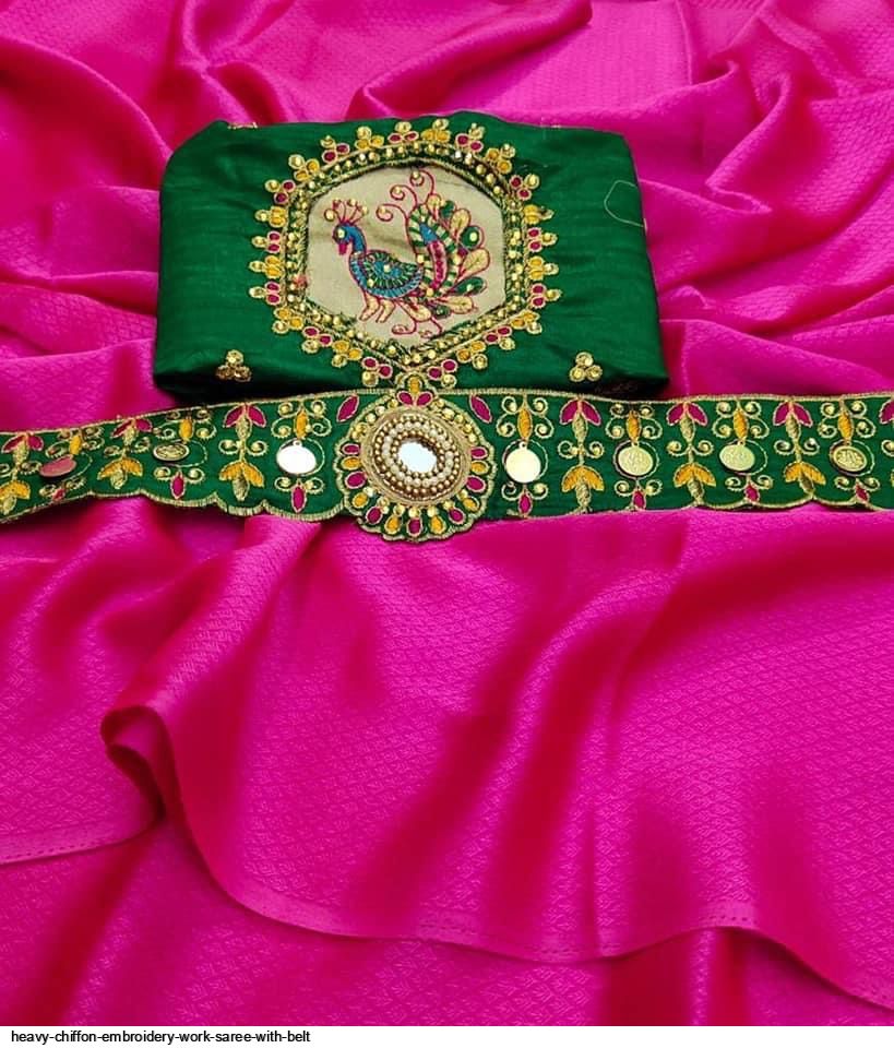 HEAVY CHIFFON EMBROIDERY WORK SAREE WITH BELT