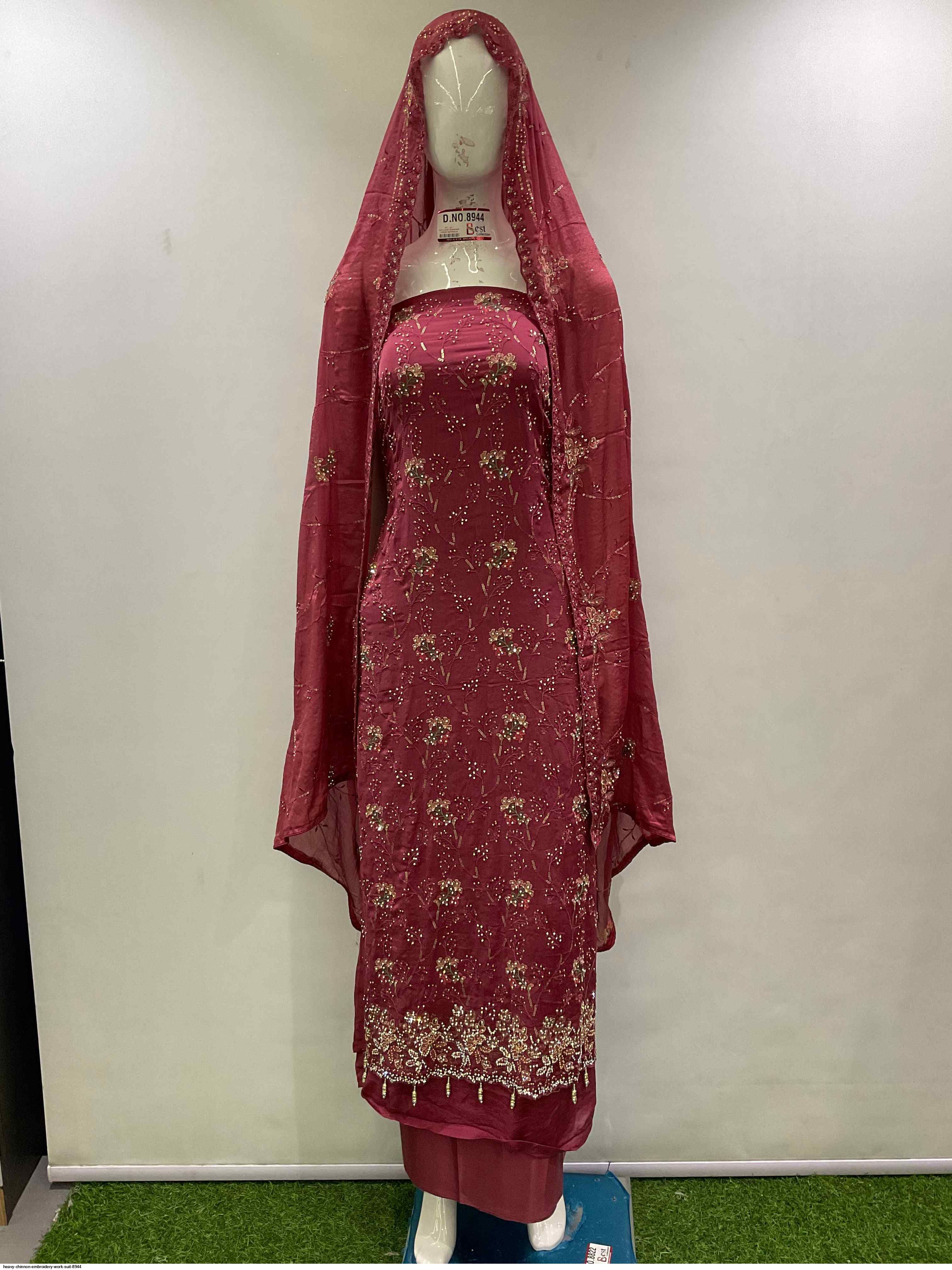 heavy chinnon embroidery work suit 8944