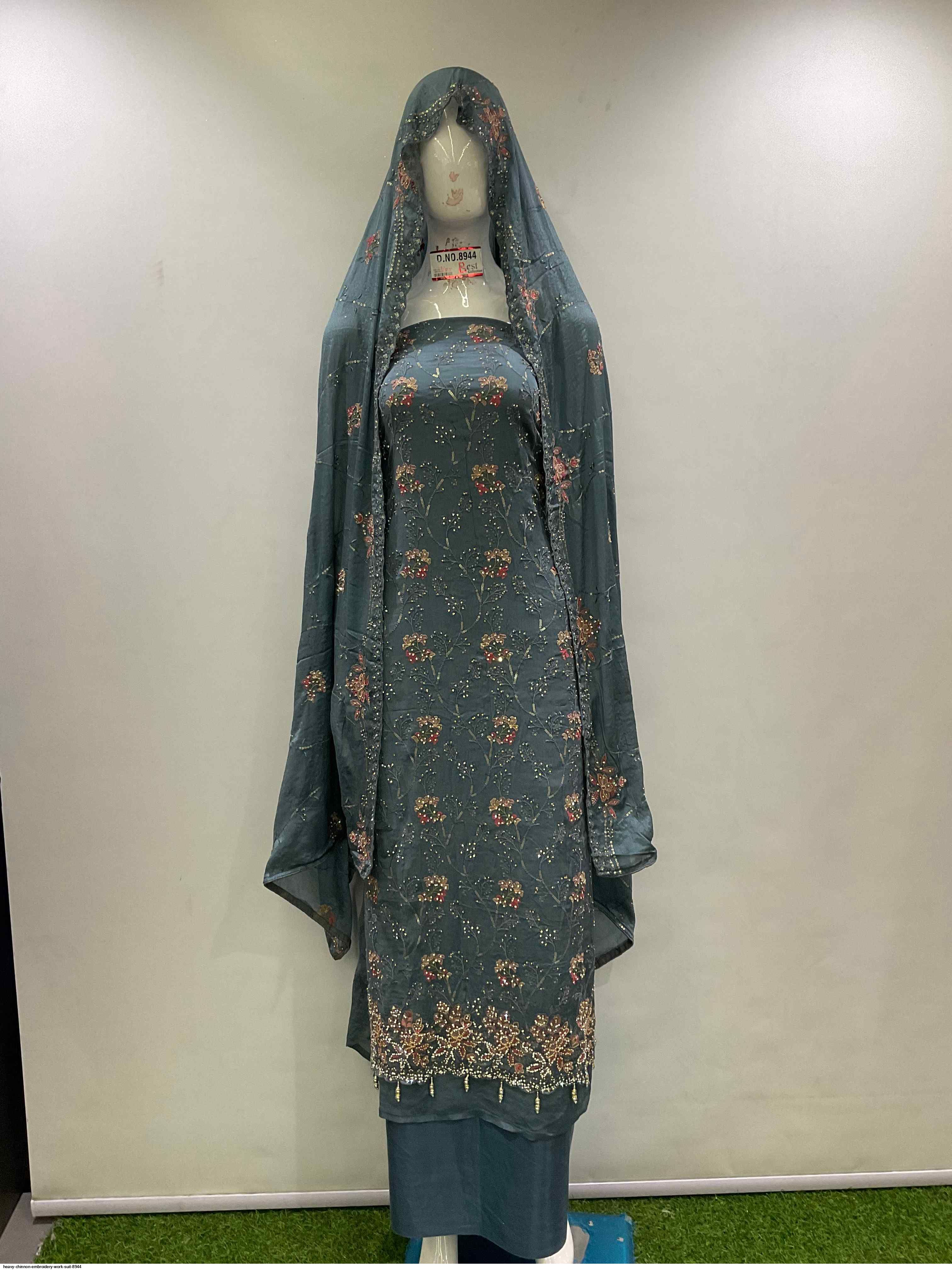 heavy chinnon embroidery work suit 8944