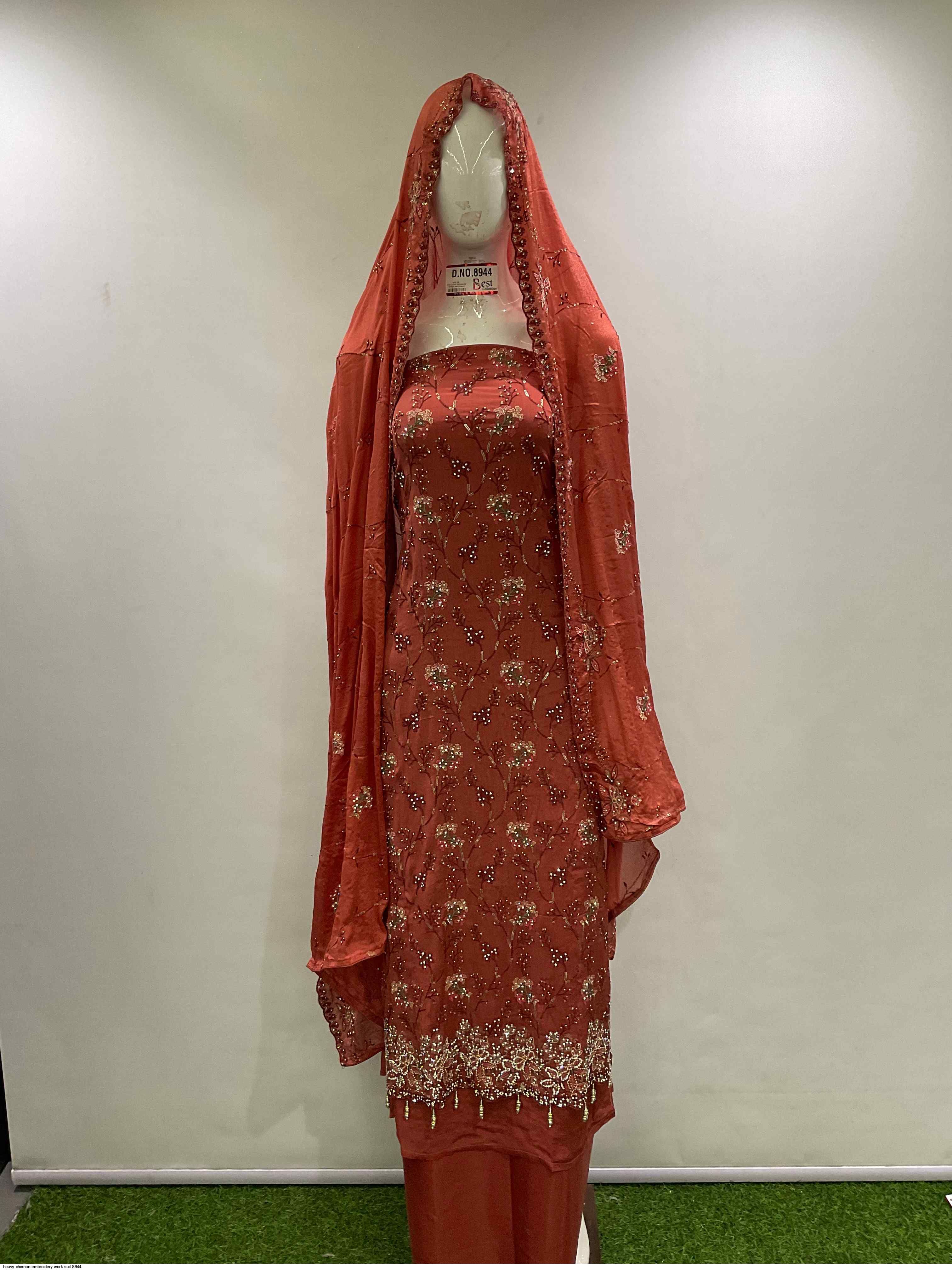 heavy chinnon embroidery work suit 8944