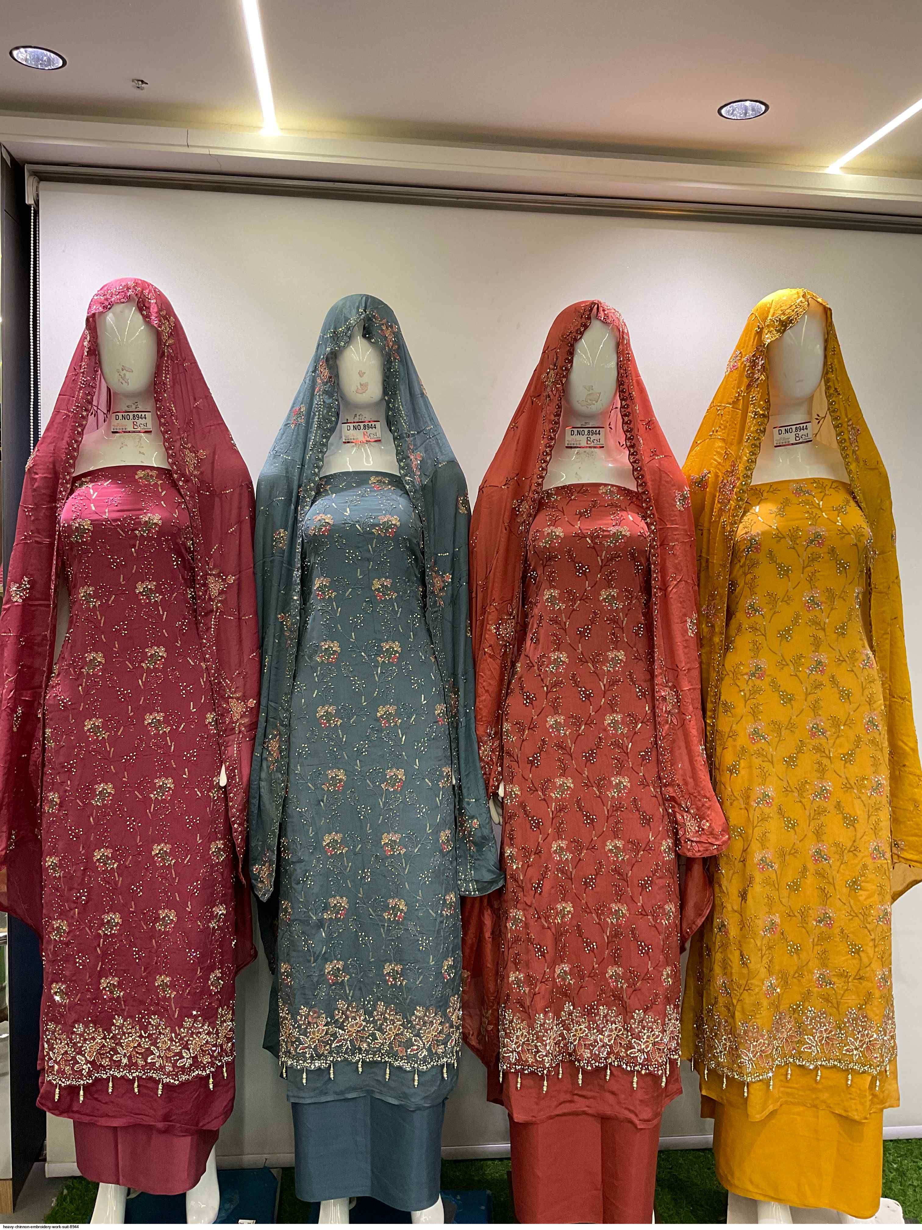 heavy chinnon embroidery work suit 8944