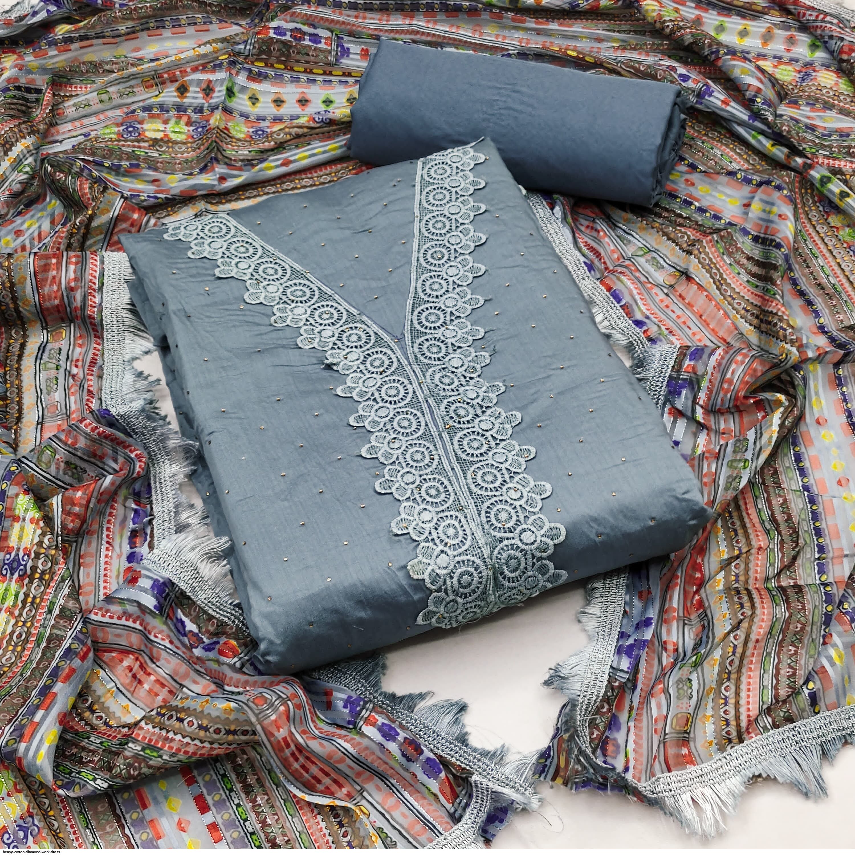 HEAVY COTTON DIAMOND WORK DRESS