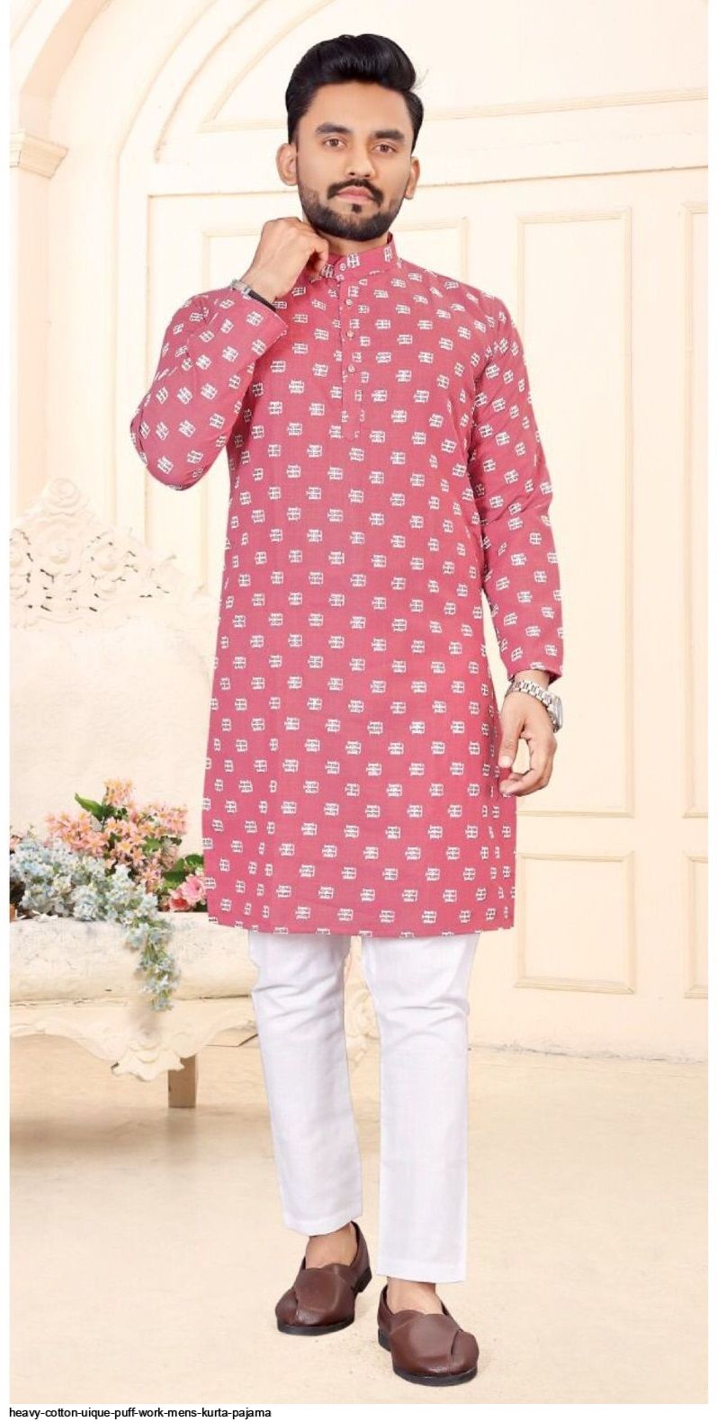 heavy cotton uique puff work mens kurta pajama