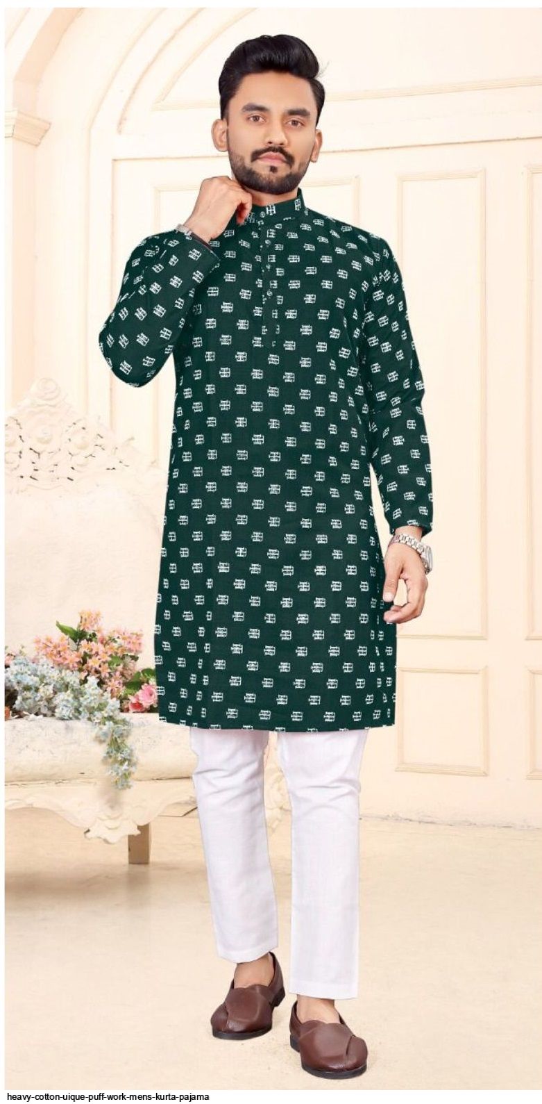 heavy cotton uique puff work mens kurta pajama