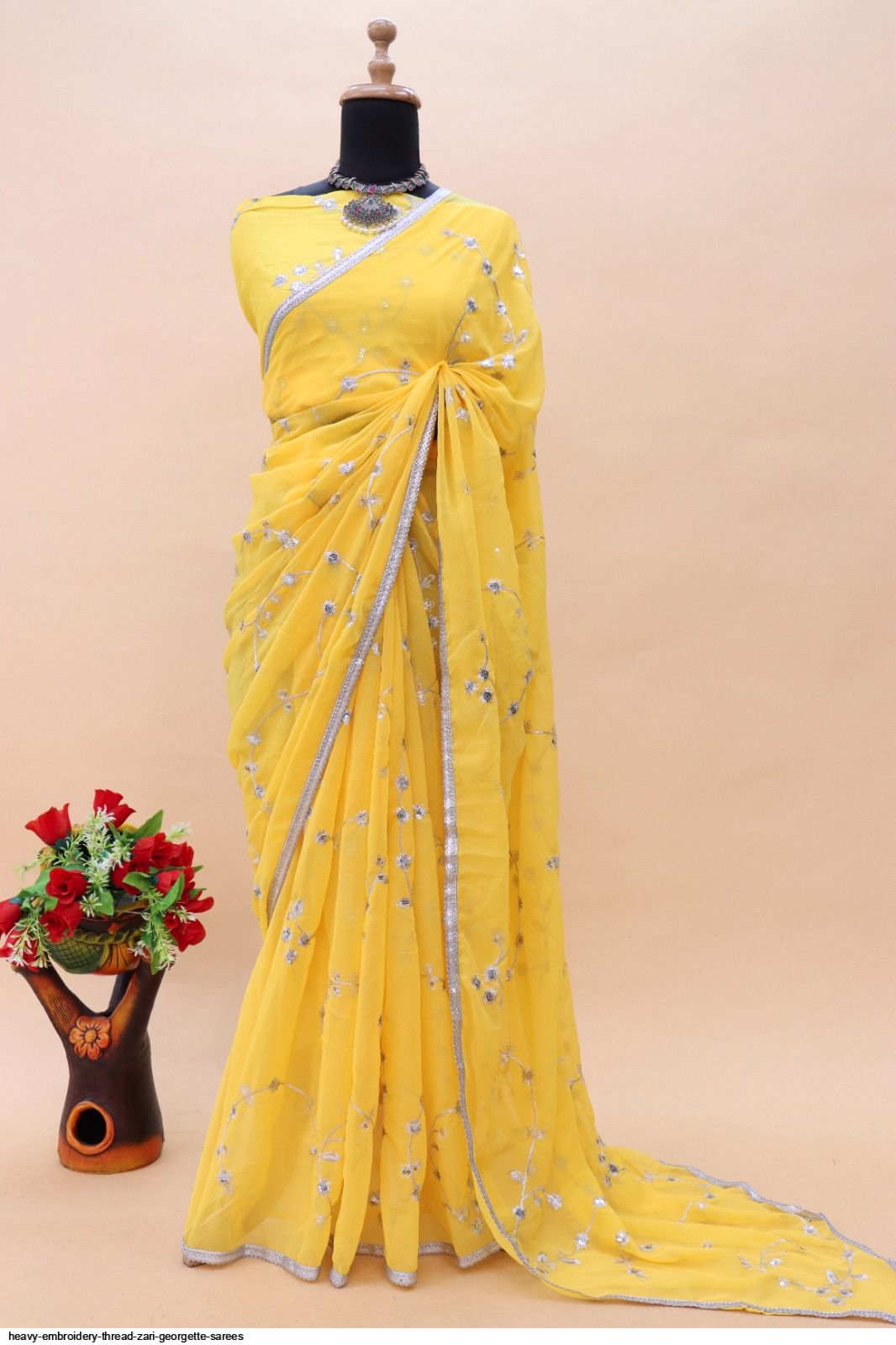 Heavy Embroidery Thread zari Georgette sarees