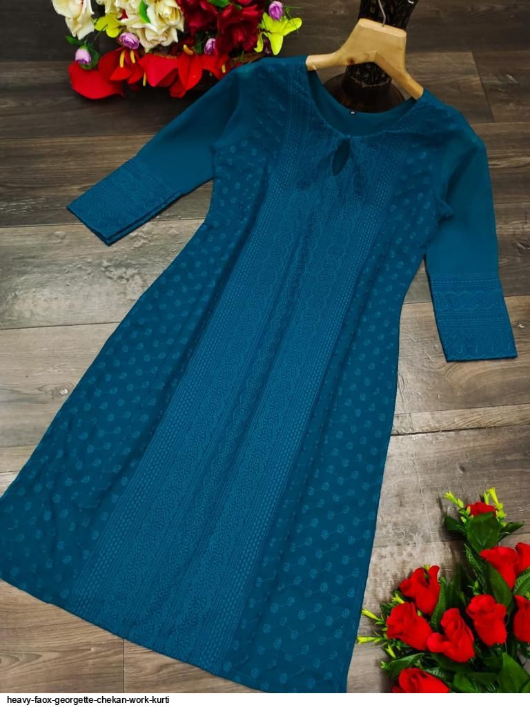 HEAVY FAOX GEORGETTE CHEKAN WORK KURTI