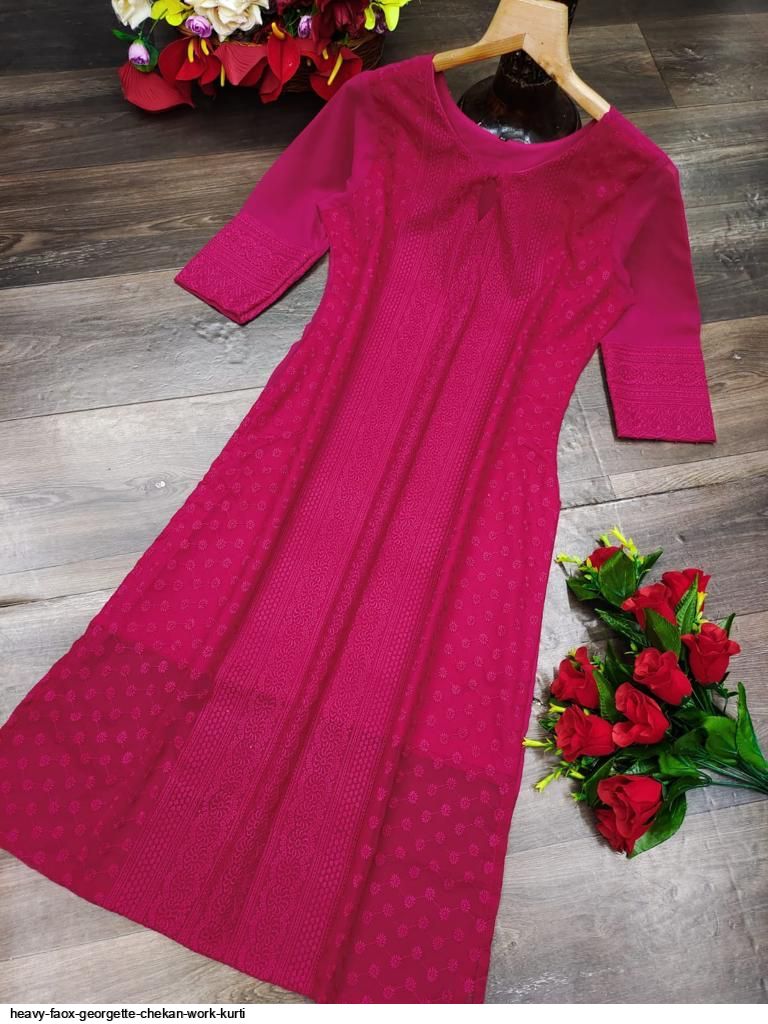 HEAVY FAOX GEORGETTE CHEKAN WORK KURTI