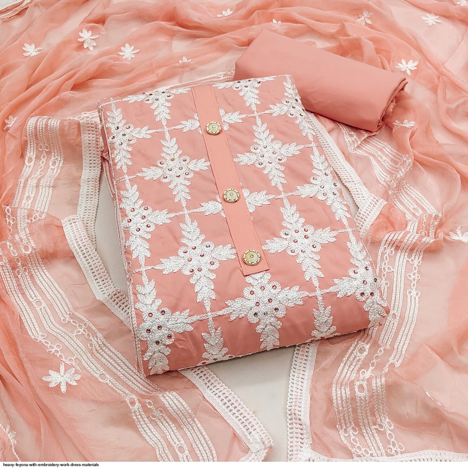 HEAVY feyona With Embroidery work DRESS MATERIALS