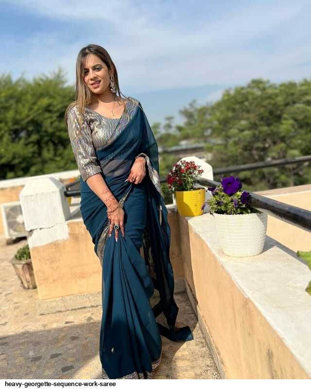 heavy georgette sequence work saree
