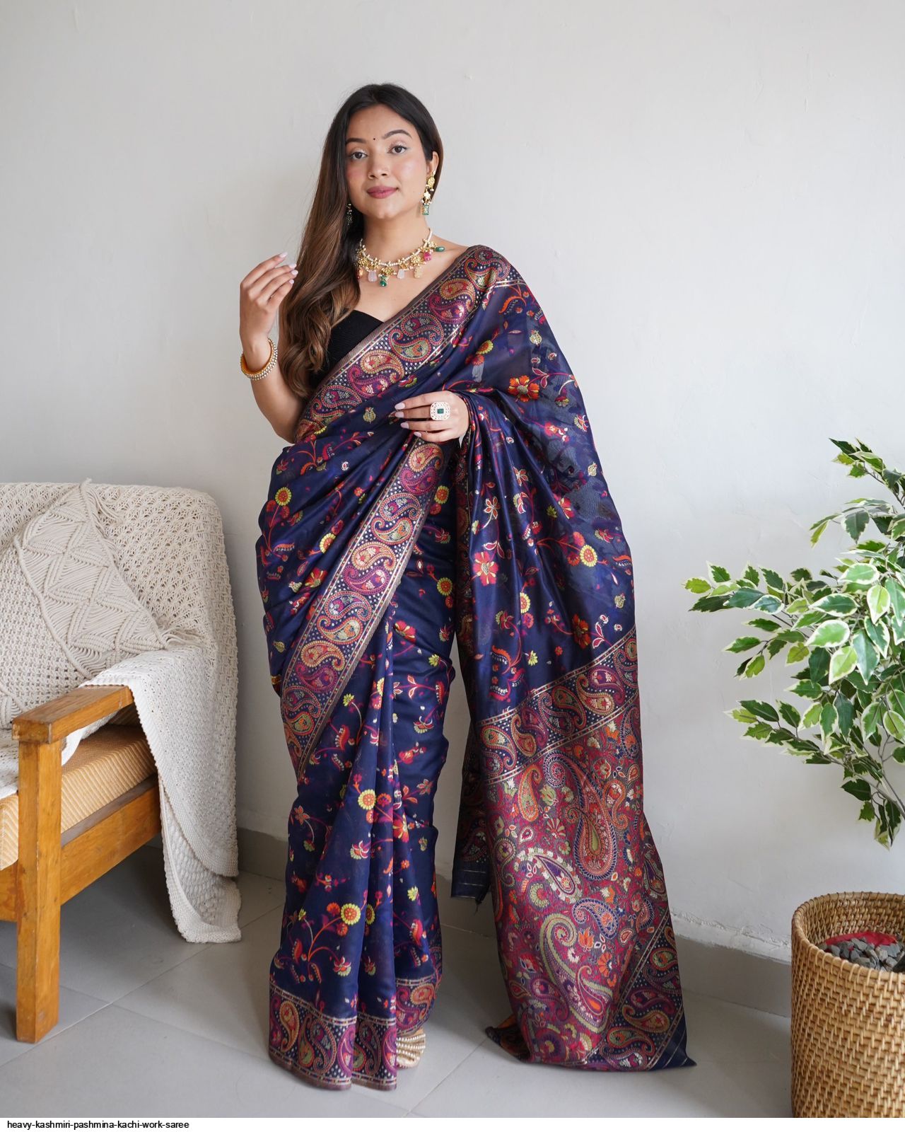 heavy kashmiri pashmina kachi work saree