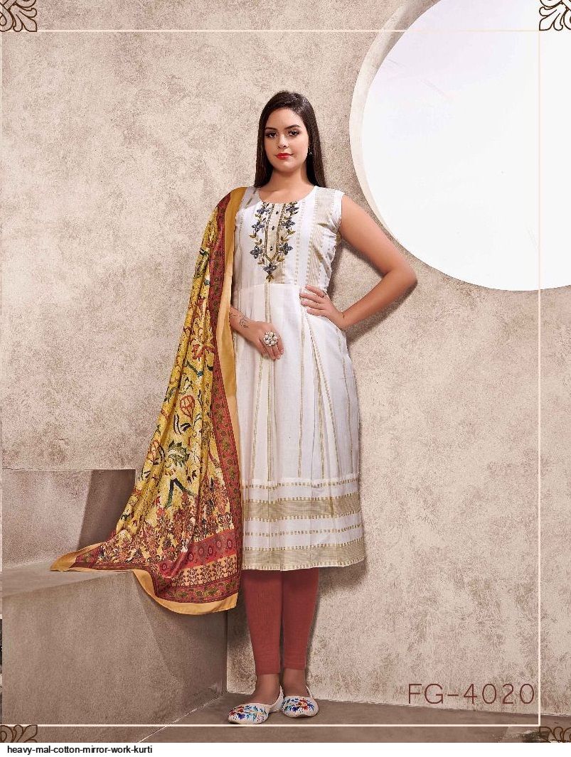 HEAVY MAL COTTON MIRROR WORK KURTI