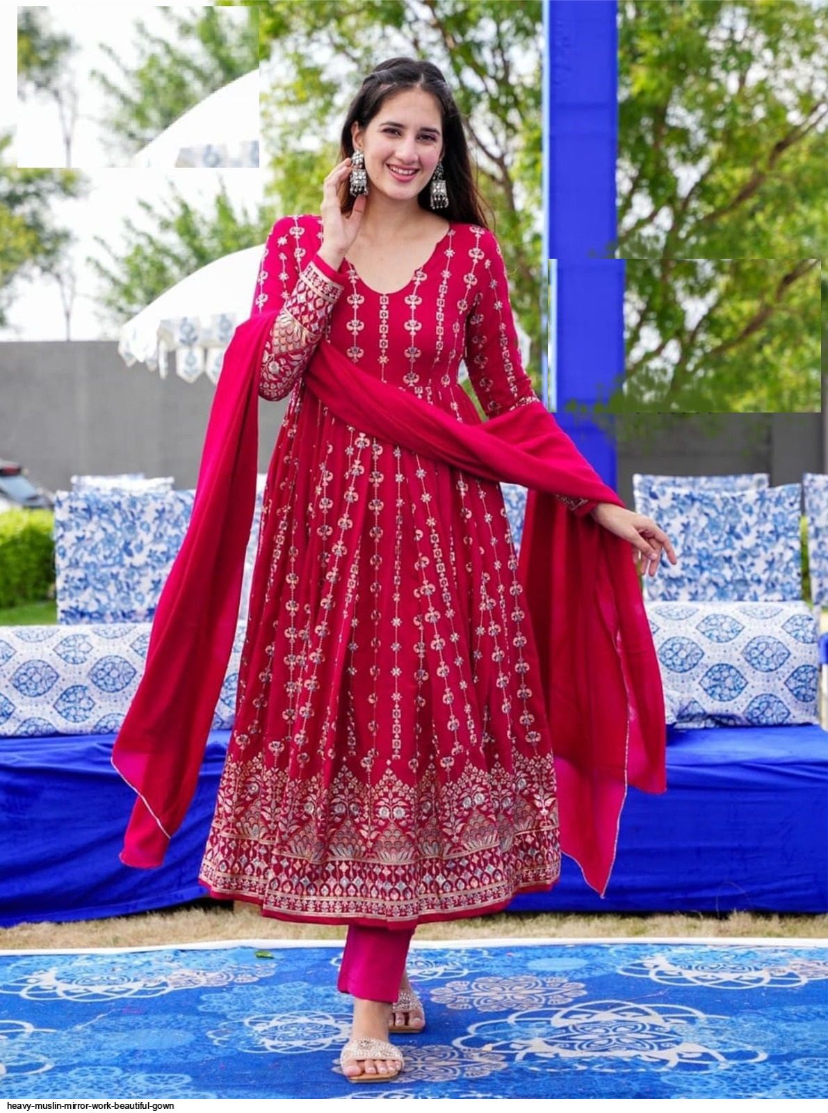 Heavy Muslin Mirror Work beautiful gown