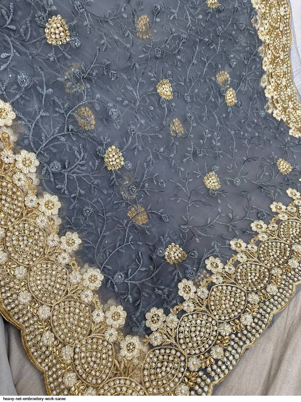HEAVY NET EMBROIDERY WORK SAREE